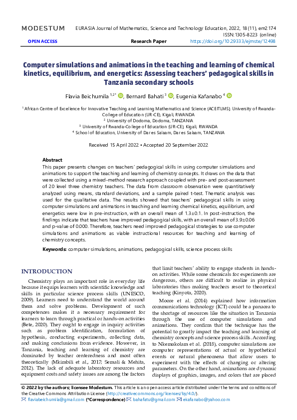(PDF) Computer simulations and animations in the teaching and learning of chemical kinetics ...
