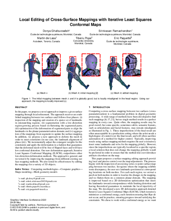 Pdf Local Editing Of Cross Surface Mappings With Iterative Least Squares Conformal Maps