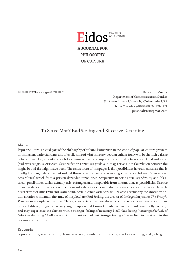 (PDF) Auxier.To Serve Man? Rod Serling and Effective Destining