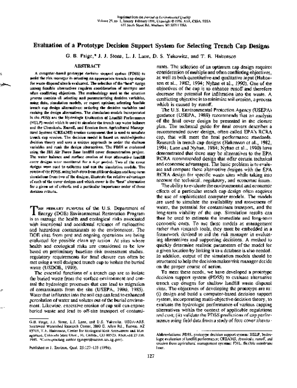 (PDF) Evaluation of a Prototype Decision Support System for Selecting Trench Cap Designs