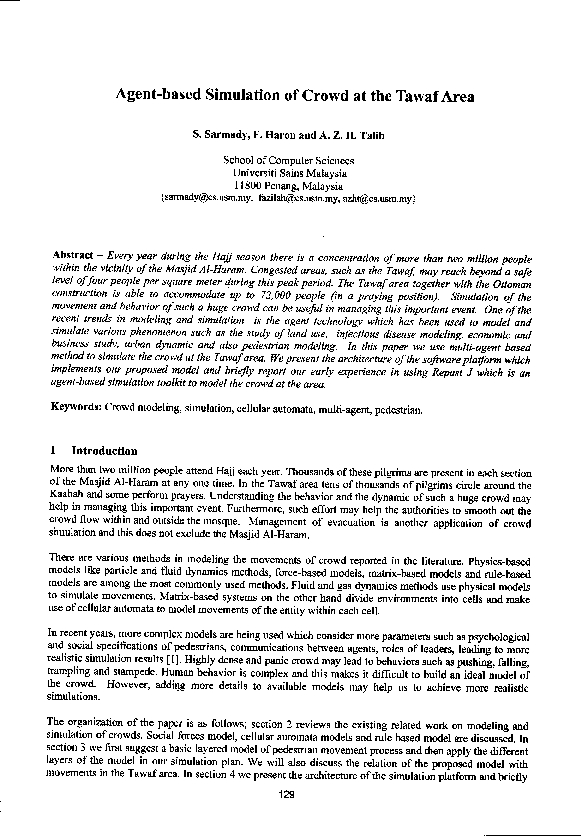 (PDF) Agent-Based Simulation Of Crowd At The Tawaf Area