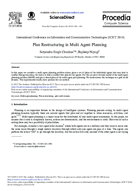 (PDF) Plan Restructuring in Multi Agent Planning