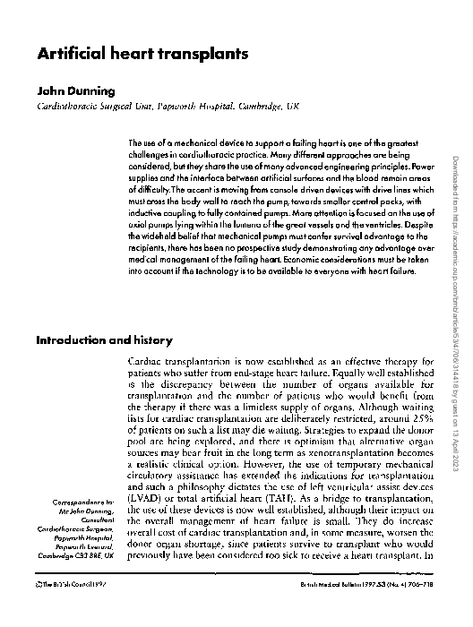 (PDF) Artificial heart transplants