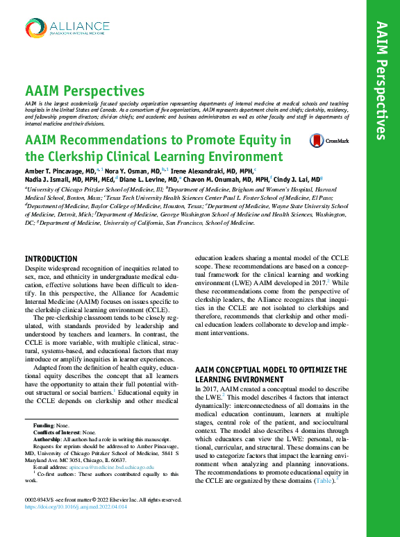 (PDF) AAIM Recommendations to Promote Equity in the Clerkship Clinical ...