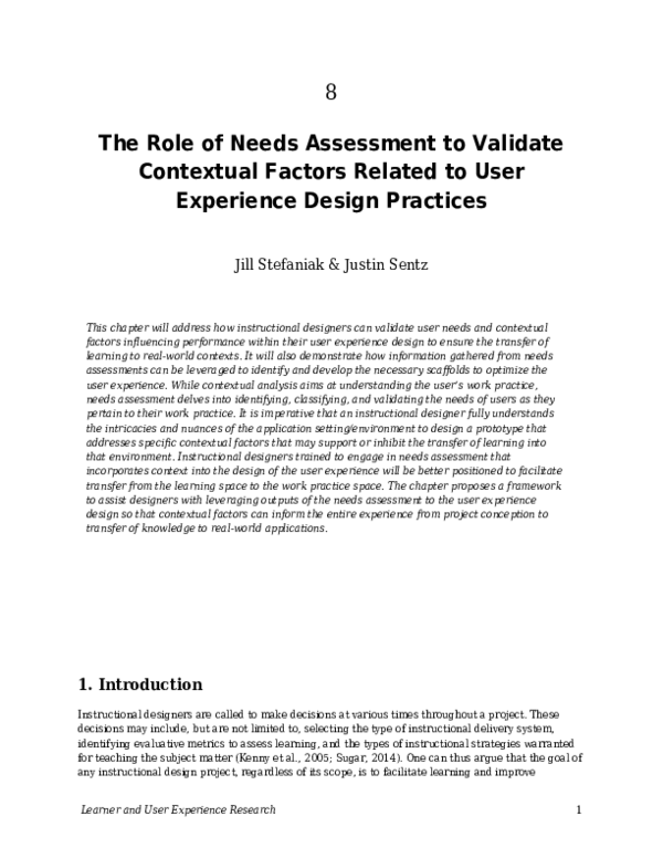 (PDF) The Role of Needs Assessment to Validate Contextual Factors ...