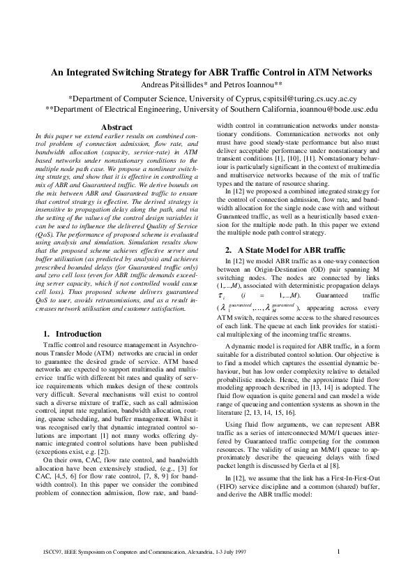 Pdf An Integrated Switching Strategy For Abr Traffic Control In Atm Networks