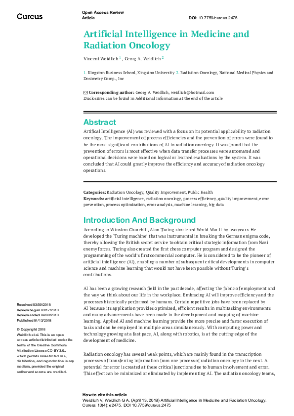 (PDF) Artificial Intelligence in Medicine and Radiation Oncology