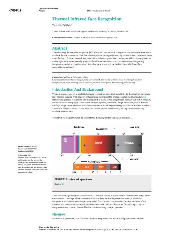 Pdf Thermal Infrared Face Recognition