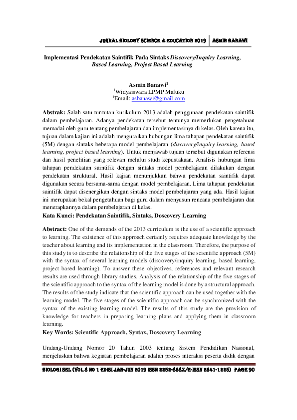 (PDF) Implementasi Pendekatan Saintifik Pada Sintaks Discovery/Inquiry ...