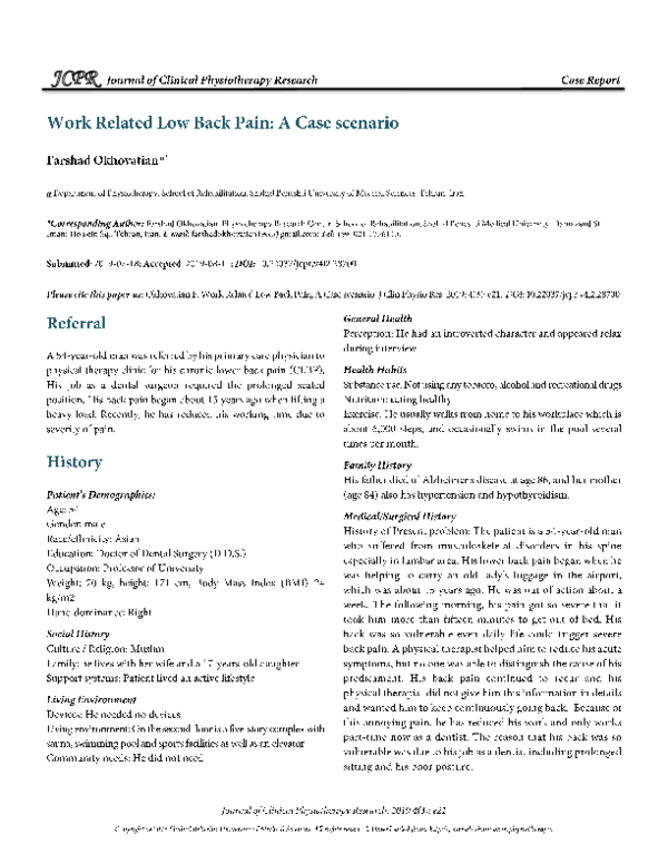 (PDF) Work Related Low Back Pain: A Case scenario