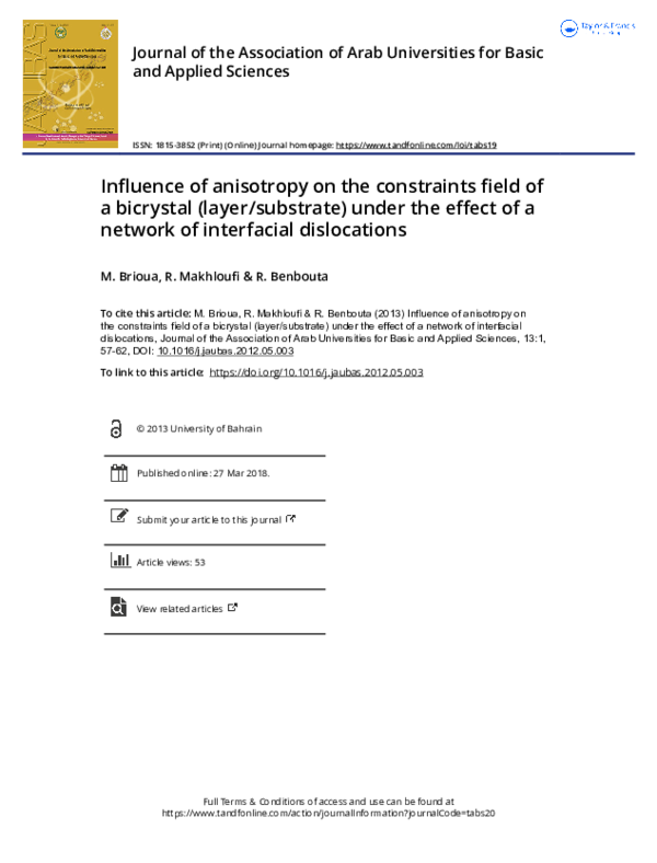 (PDF) Influence of anisotropy on the constraints field of a bicrystal (layer/substrate) under ...