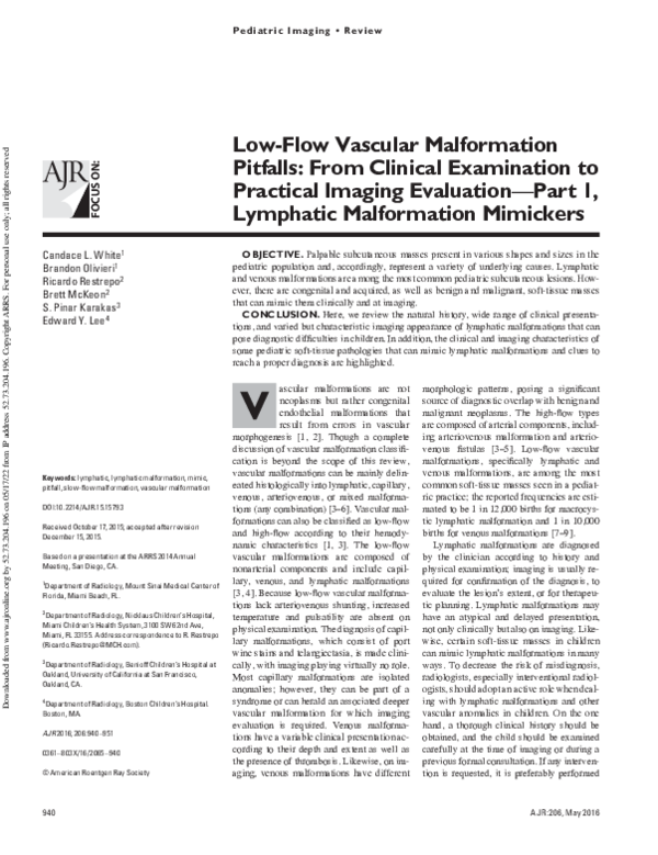 (PDF) Low-Flow Vascular Malformation Pitfalls: From Clinical ...
