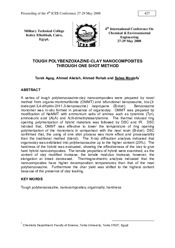 Pdf Tough Polybenzoxazine Clay Nanocomposites Through One Shot Method Ahmed Rehab