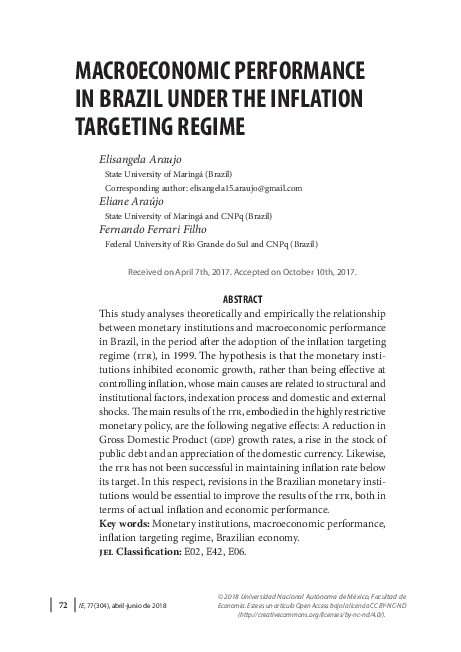 (PDF) Macroeconomic Performance in Brazil Under the Inflation Targeting ...