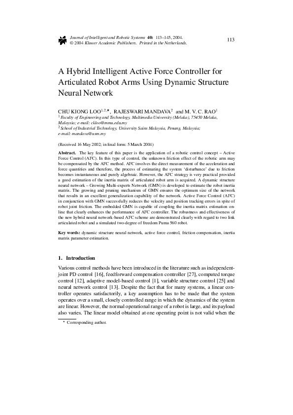 (PDF) Hybrid Active Force Control for Robot Arms