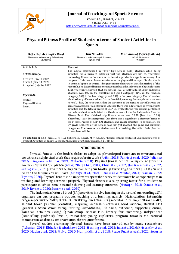 (PDF) Physical Fitness Profile of Students in terms of Student ...