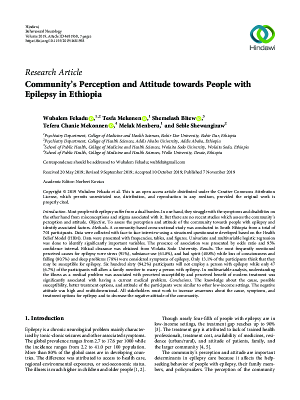 (PDF) Community’s Perception and Attitude towards People with Epilepsy ...
