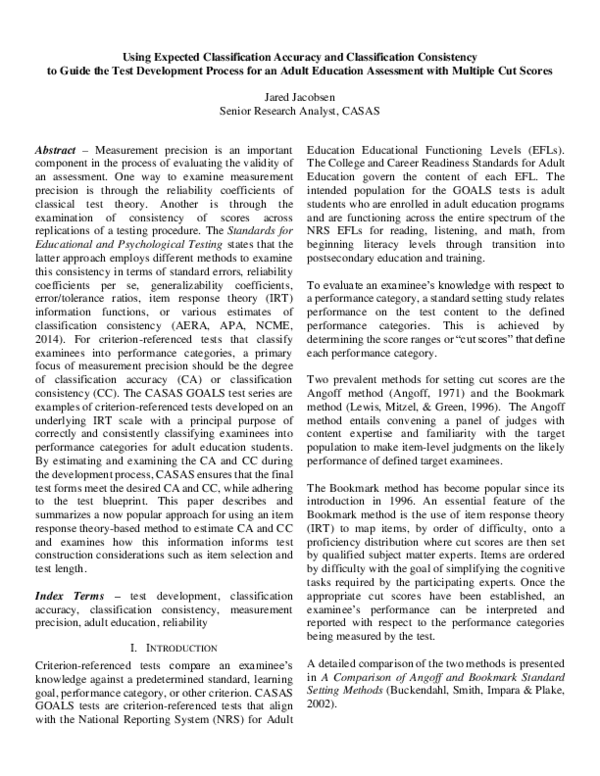 Pdf Using Expected Classification Accuracy And Classification Consistency To Guide The Test