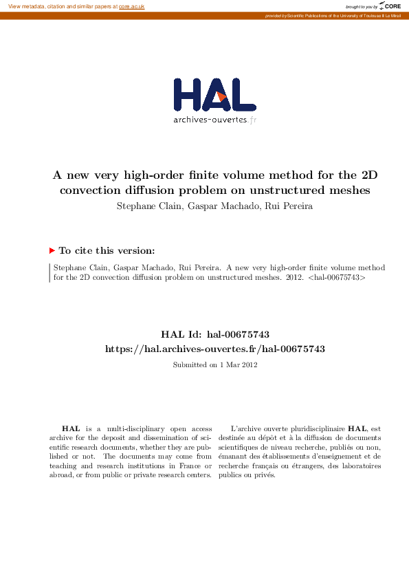 Pdf A New Very High Order Finite Volume Method For The 2d Convection Diffusion Problem On