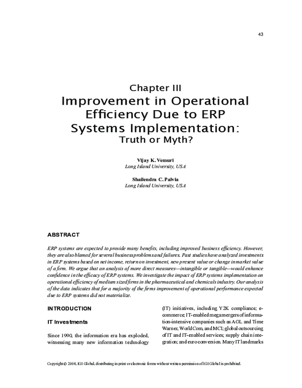 (PDF) Improvement in Operational Efficiency Due to ERP Systems ...