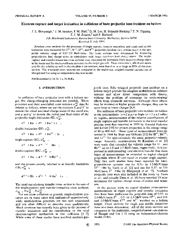 (PDF) Electron capture and target ionization in collisions of bare ...
