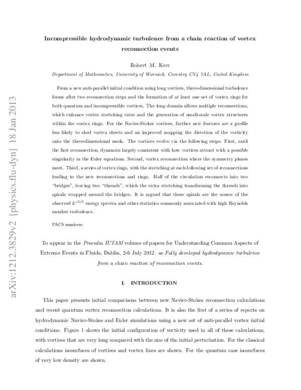 (PDF) Incompressible hydrodynamic turbulence from a chain reaction of ...