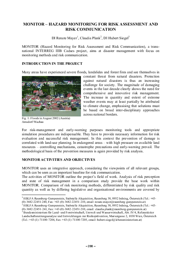 (PDF) MONITOR: Hazard monitoring for risk assessment and risk communication