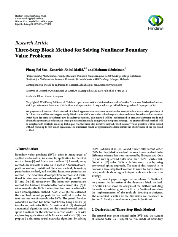 (PDF) Three-Step Block Method for Solving Nonlinear Boundary Value Problems