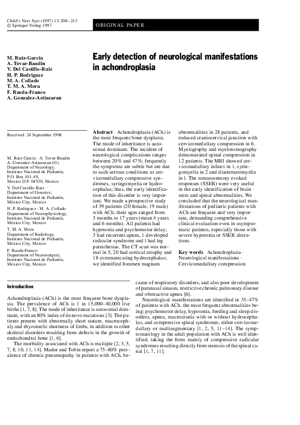 (PDF) Early detection of neurological manifestations in achondroplasia