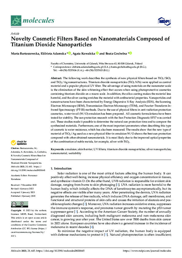 (PDF) Novelty Cosmetic Filters Based on Nanomaterials Composed of ...