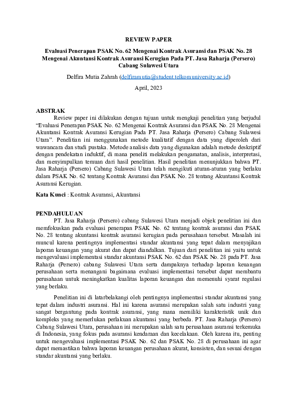 (DOC) Review Paper "Evaluasi Penerapan PSAK No. 62 Mengenai Kontrak ...