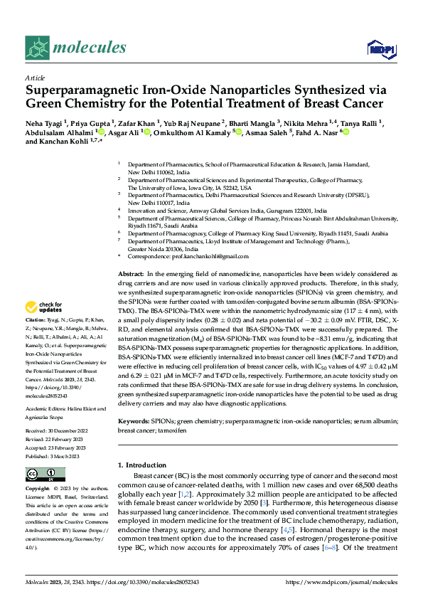 (PDF) Superparamagnetic Iron-Oxide Nanoparticles Synthesized via Green ...