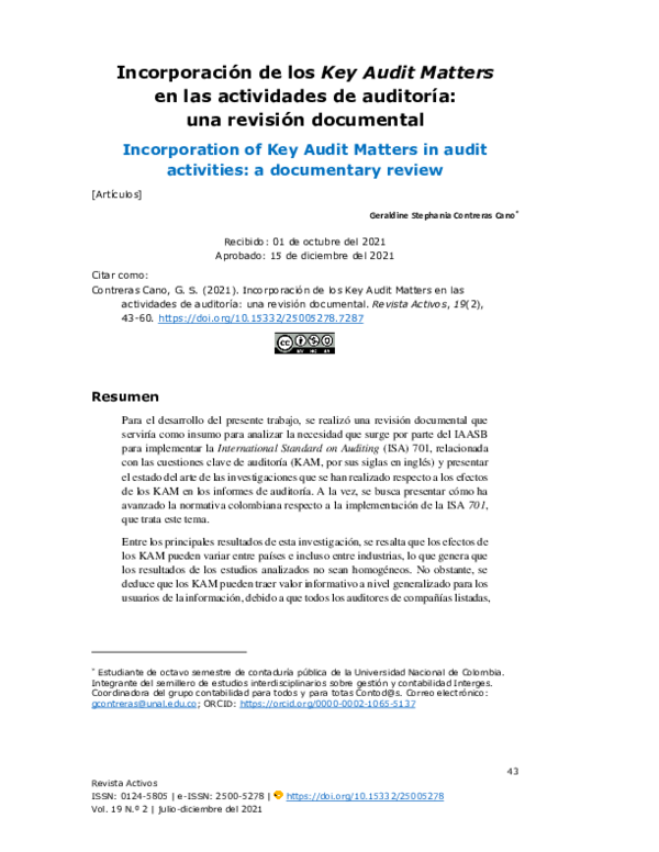 (PDF) Incorporación de los Key Audit Matters en las actividades de auditoría: una revisión ...