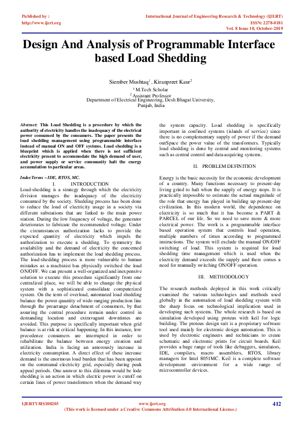 (PDF) Design And Analysis of Programmable Interface based Load Shedding