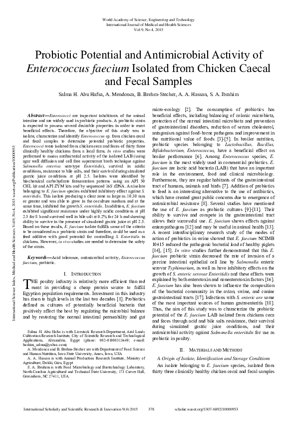 (PDF) Probiotic Potential And Antimicrobial Activity Of Enterococcus ...