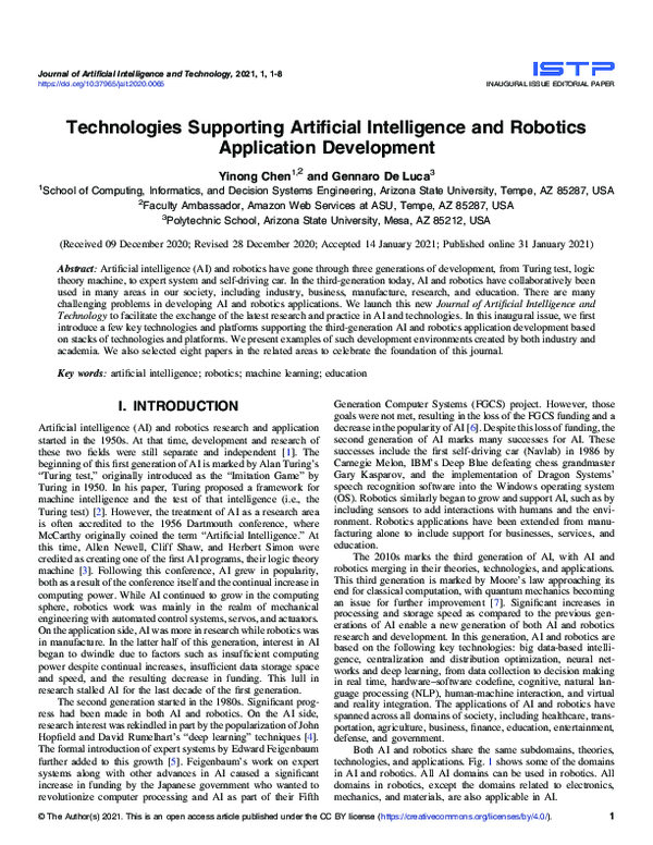 (PDF) Technologies Supporting Artificial Intelligence and Robotics Application Development