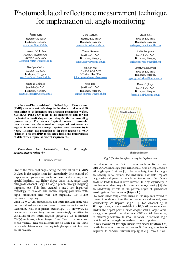 (PDF) Photomodulated Reflectance Measurement Technique for Implantation ...