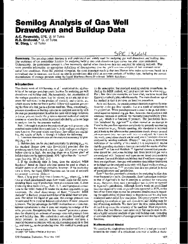 (PDF) Semilog Analysis of Gas Well Drawdown and Buildup Data