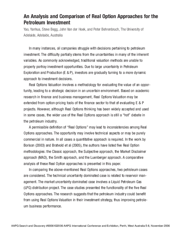 (PDF) A Case Study for Comparison of Different Real Option Approaches ...