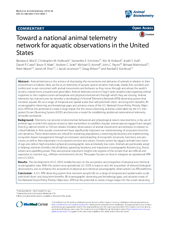 (PDF) Toward a national animal telemetry network for aquatic ...