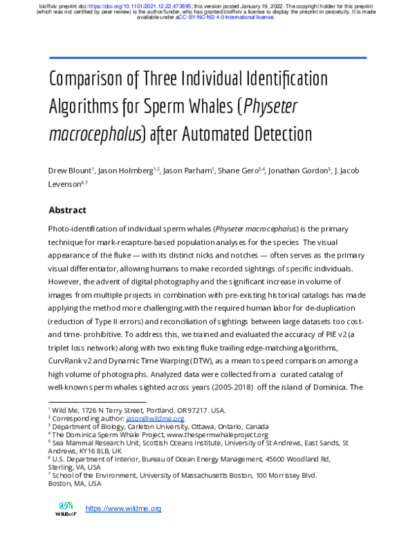 (PDF) Comparison of Three Individual Identification Algorithms for ...