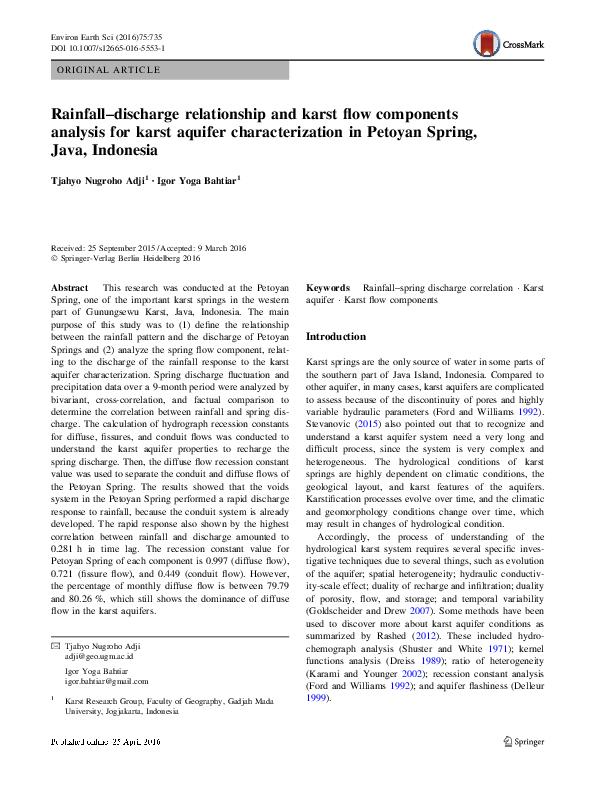 (PDF) Rainfall–discharge relationship and karst flow components analysis for karst aquifer ...