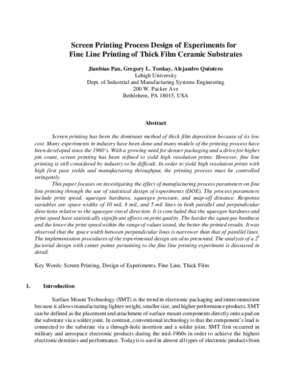 (PDF) Screen Printing Process Design of Experiments for Fine Line ...