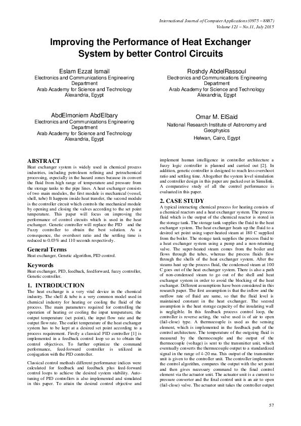 (PDF) Improving the Performance of Heat Exchanger System by Better Control Circuits