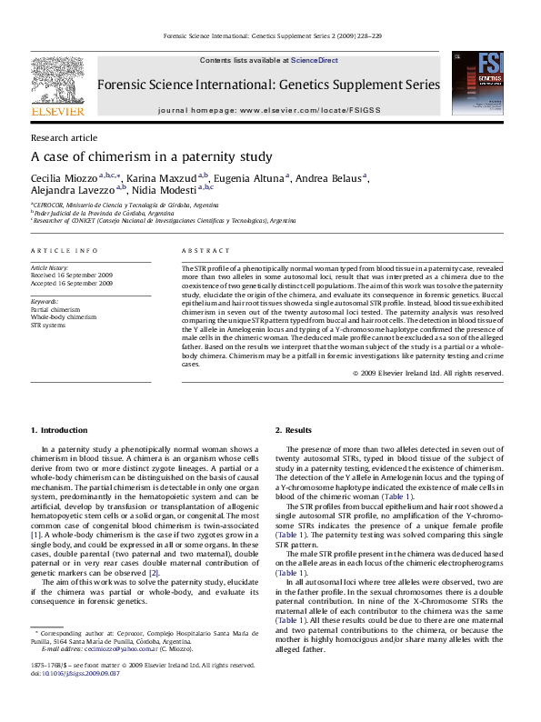 (PDF) A case of chimerism in a paternity study