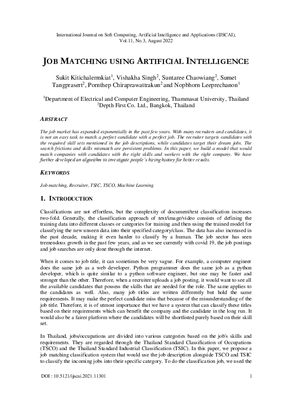 (PDF) Job Matching using Artificial Intelligence