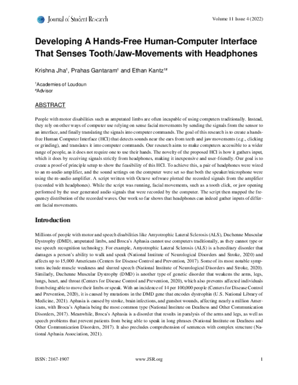 (PDF) Developing A Hands-Free Human-Computer Interface That Senses Tooth/Jaw-Movements With ...