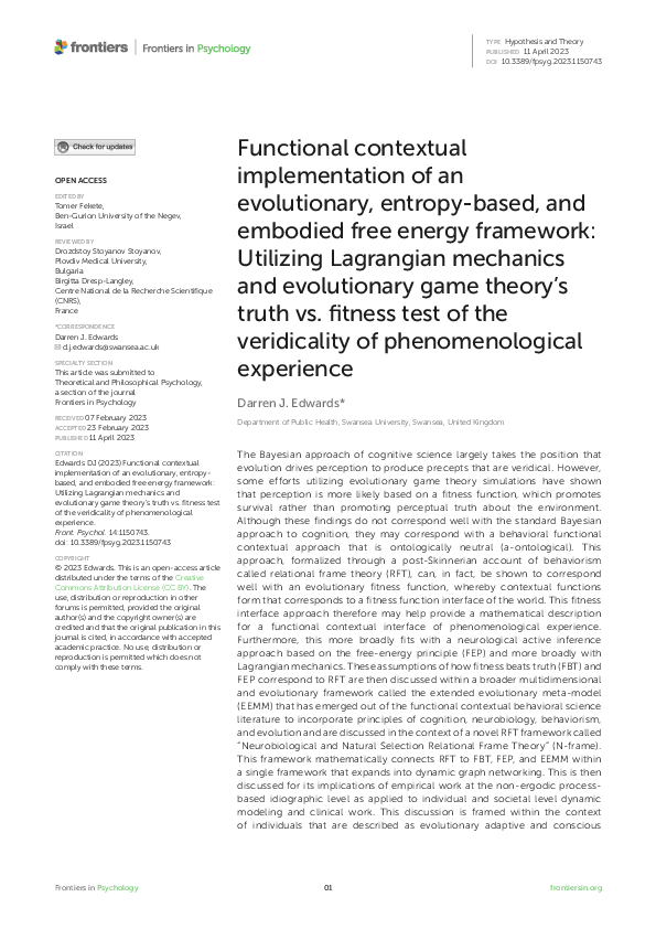 Pdf Functional Contextual Implementation Of An Evolutionary Entropy Based And Embodied Free