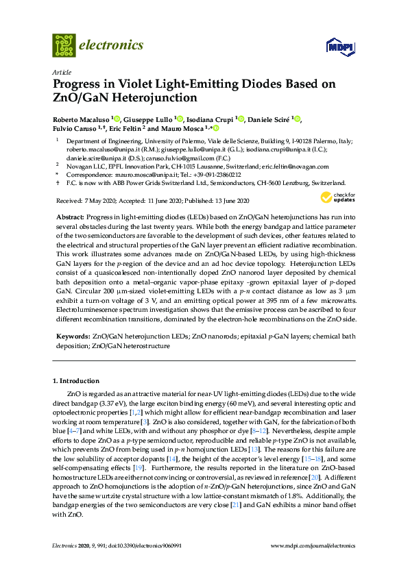 (PDF) Progress in Violet Light-Emitting Diodes Based on ZnO/GaN Heterojunction