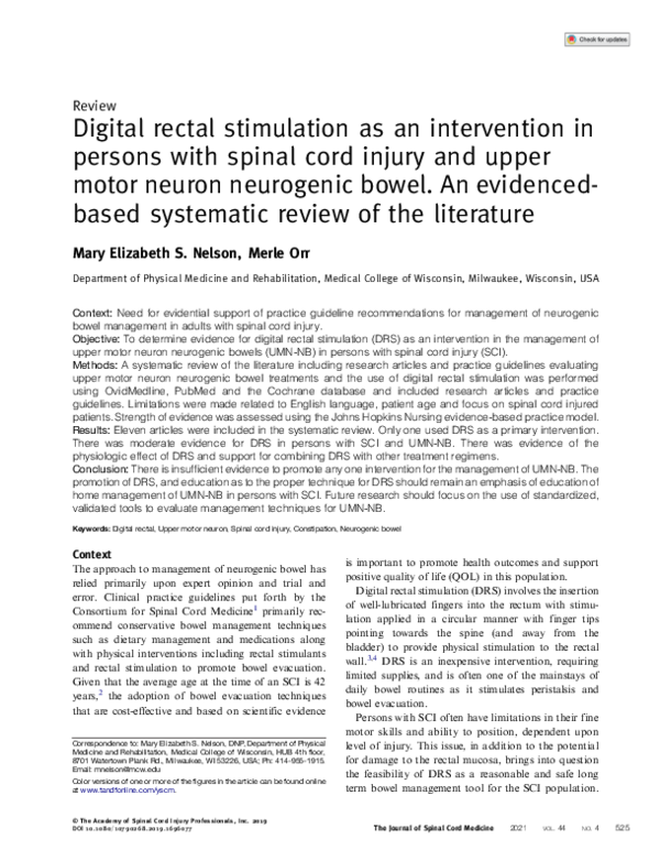 (PDF) Digital rectal stimulation as an intervention in persons with ...